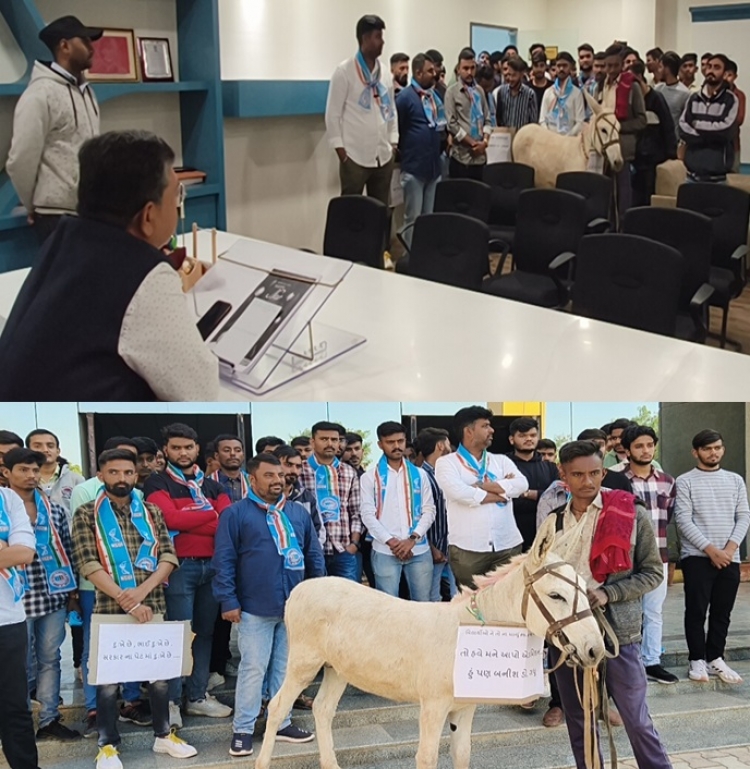 Atleast consider donkey to PhD admission NSUI protest in Kutchh ...