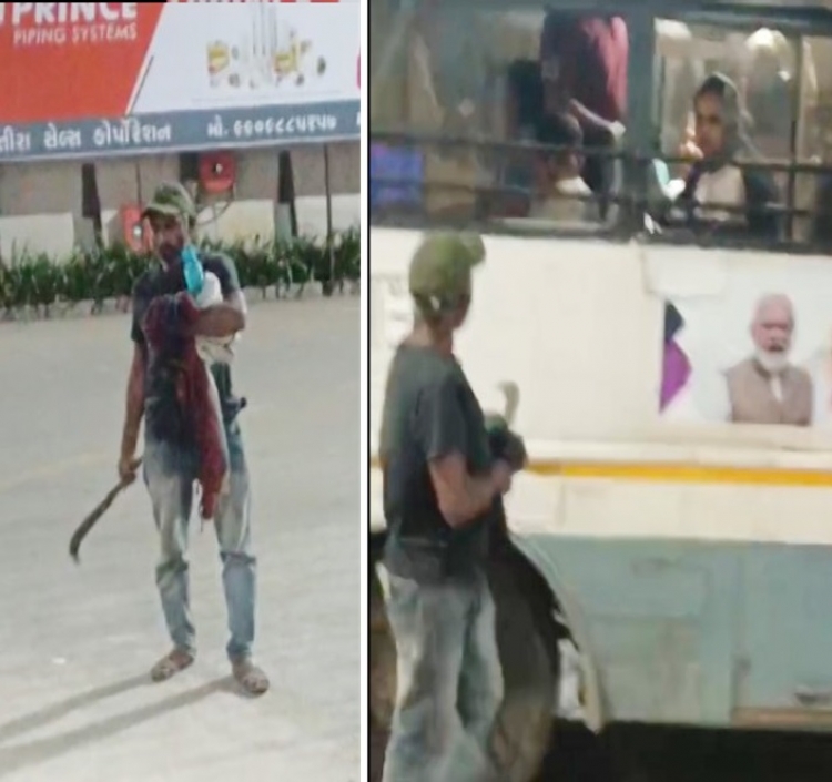 Mentally challanged man roaming with sharp weapon creates panic in Bhuj ...