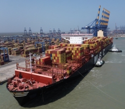 Largest container ship MSC Anna docked at Mundra first time in India ...